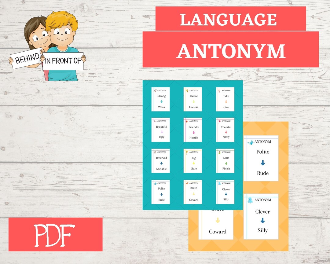 ANTONYM WORDS Montessori Cards Flash Cards Pdf Printable Preschool ...
