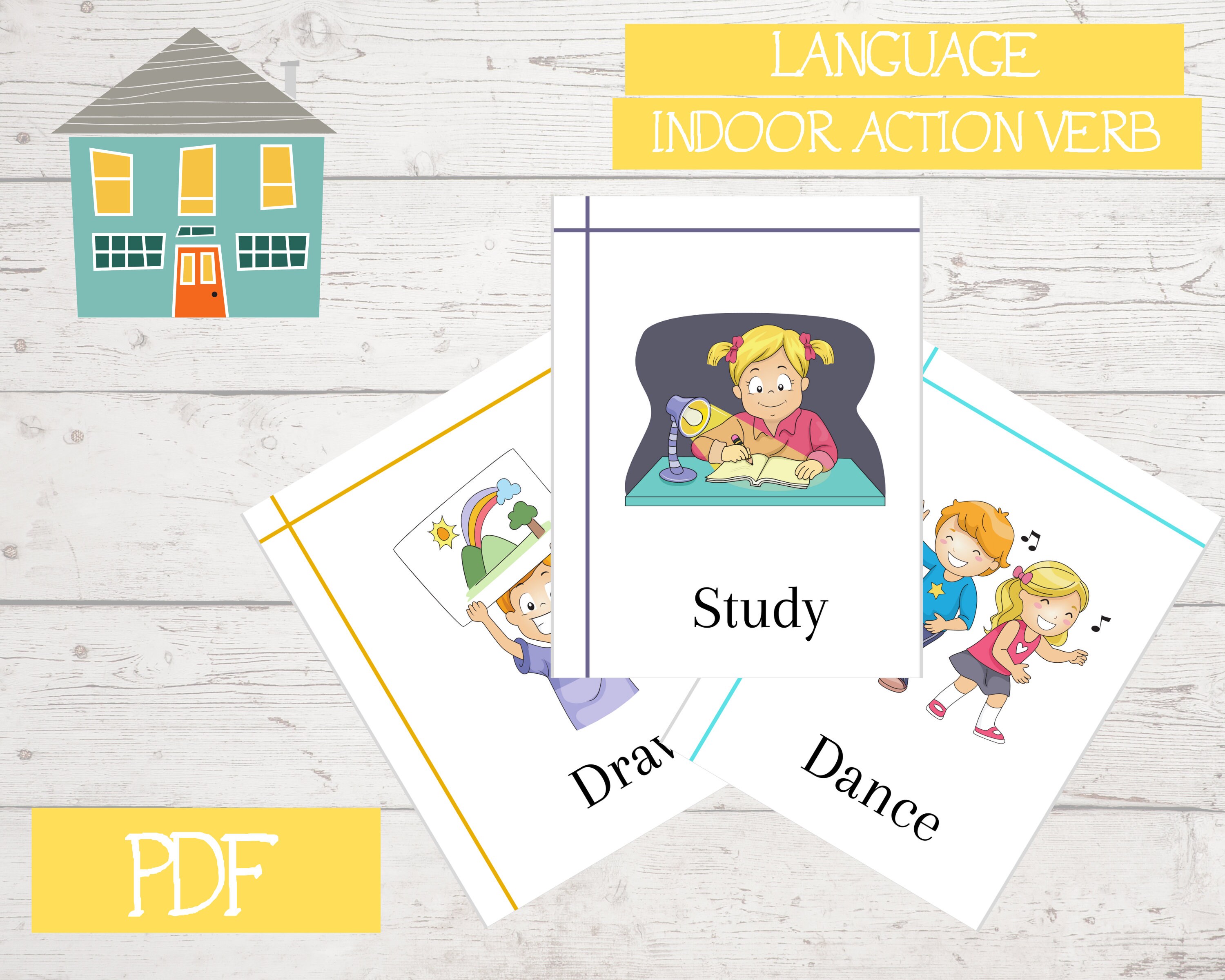 Indoor Action Verb Cards Montessori Cards Flash Cards Pdf Printable ...