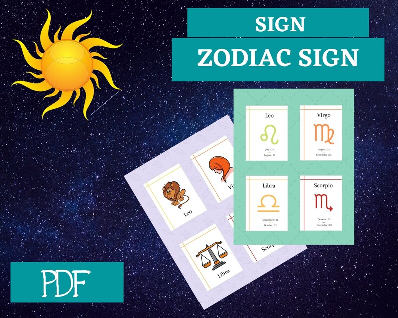 Zodiac Sign Cards 24 Montessori Cards Flash Cards Pdf Printable Cards ...