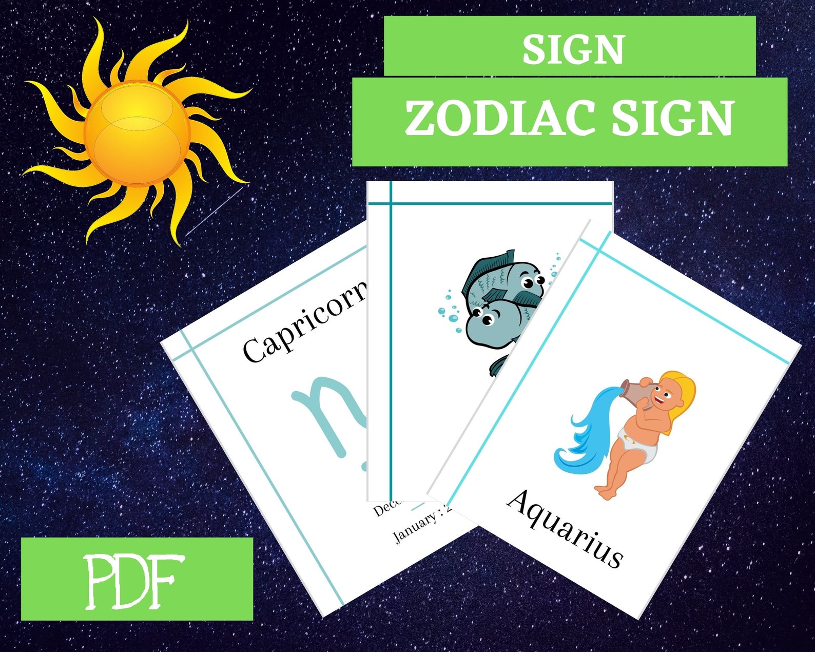 Zodiac Sign Cards 24 Montessori Cards Flash Cards Pdf Printable Cards ...