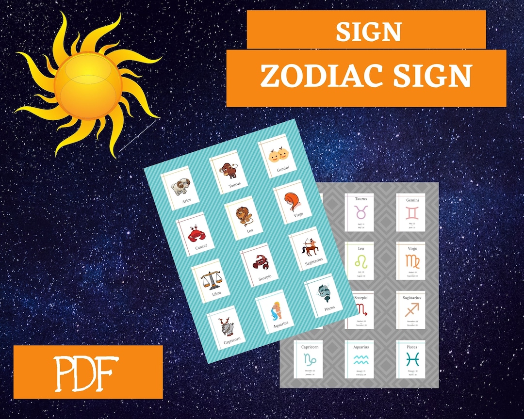 Zodiac Sign Cards 24 Montessori Cards Flash Cards Pdf Printable Cards ...