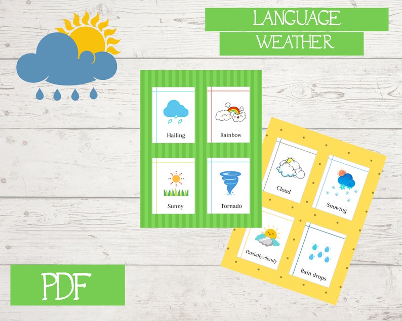 Weather Cards Montessori Cards Flash Cards Pdf Printable - Etsy