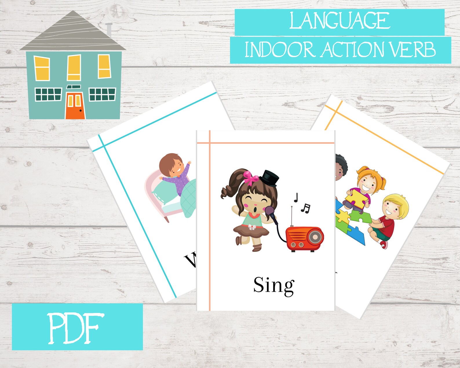 Indoor Action Verb Cards Montessori Cards Flash Cards Pdf Printable ...