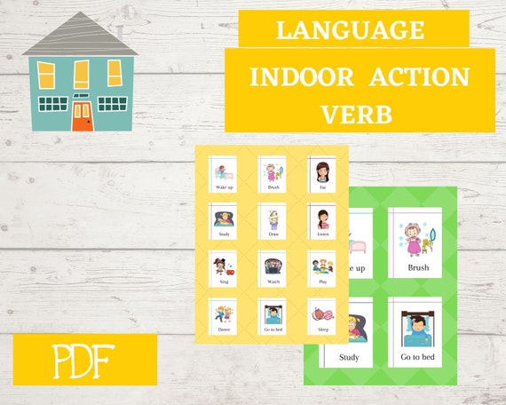 Indoor Action Verb Cards Montessori Cards Flash Cards Pdf | Etsy