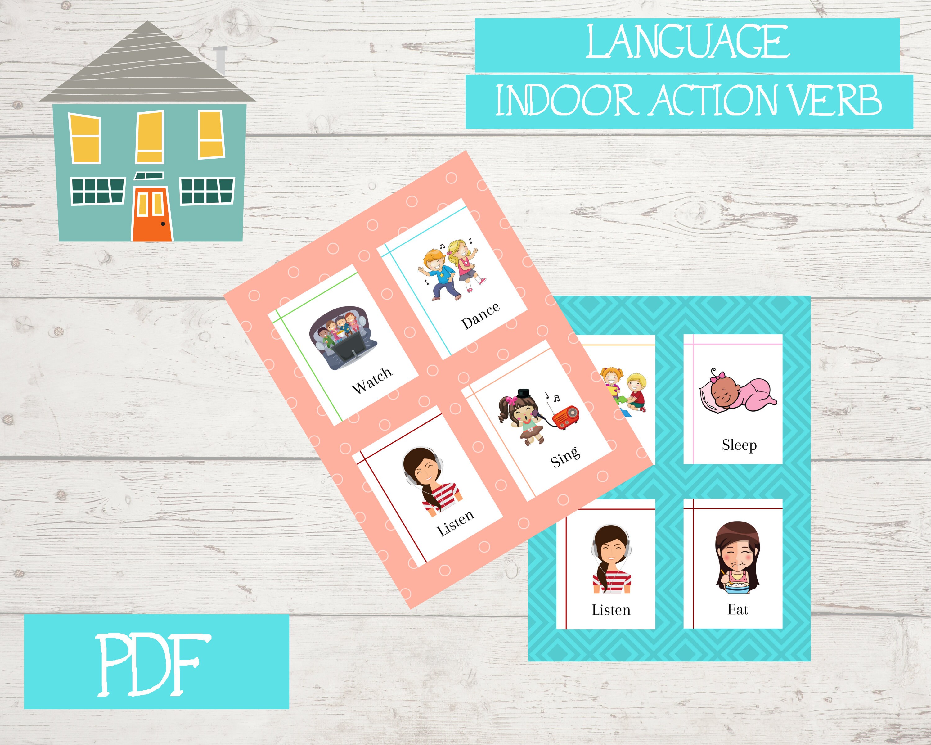 Indoor Action Verb Cards Montessori Cards Flash Cards Pdf Printable ...