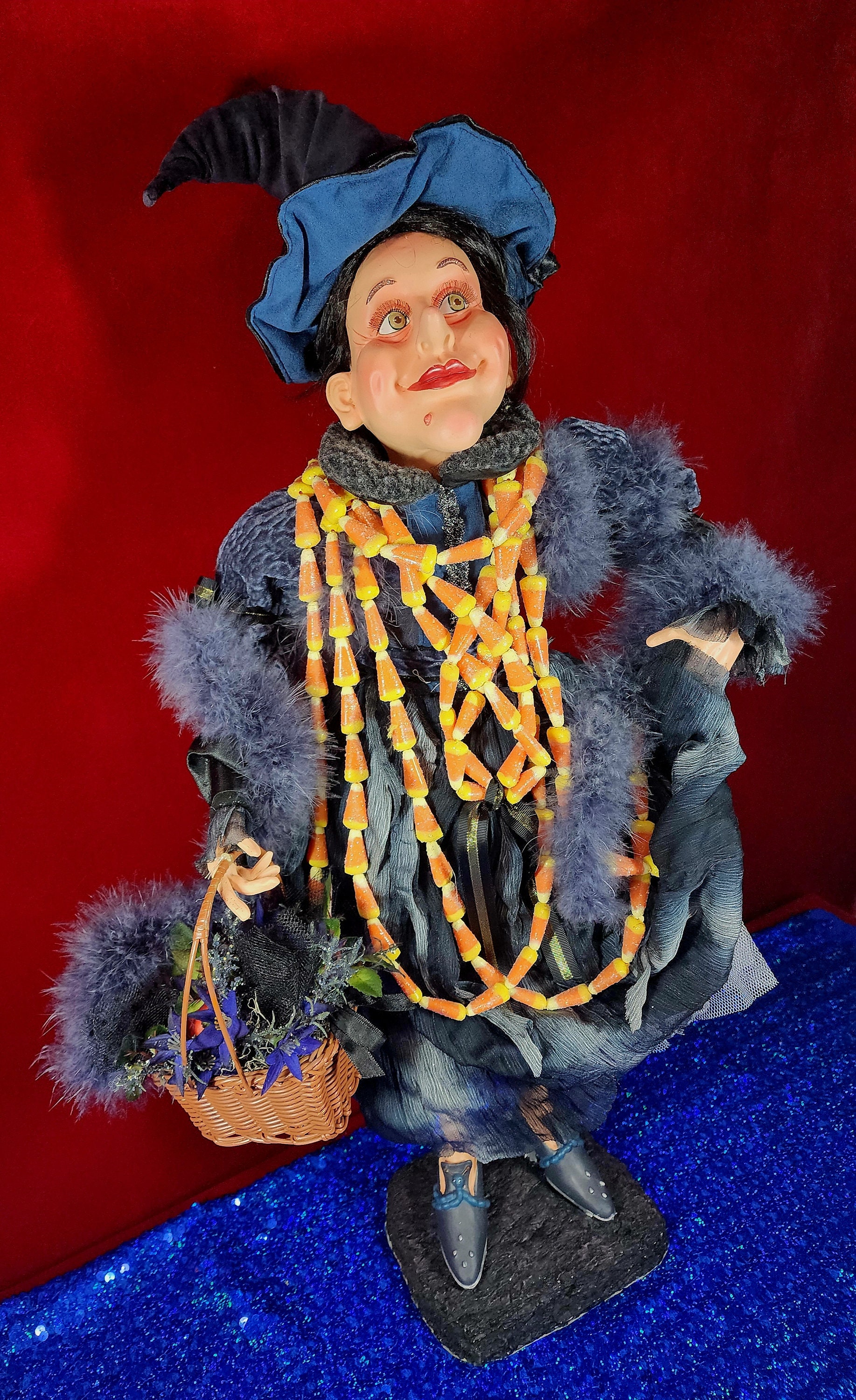 28" Whimsical Witch Doll: Candy Corn Necklace, Flower Basket ...