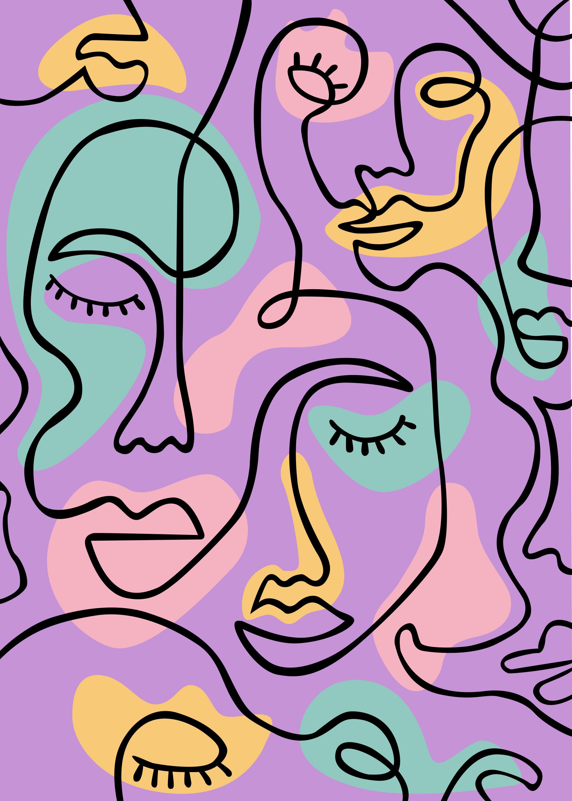 Colorful Face Line Art Minimalist Faces Line Art Decor - Etsy