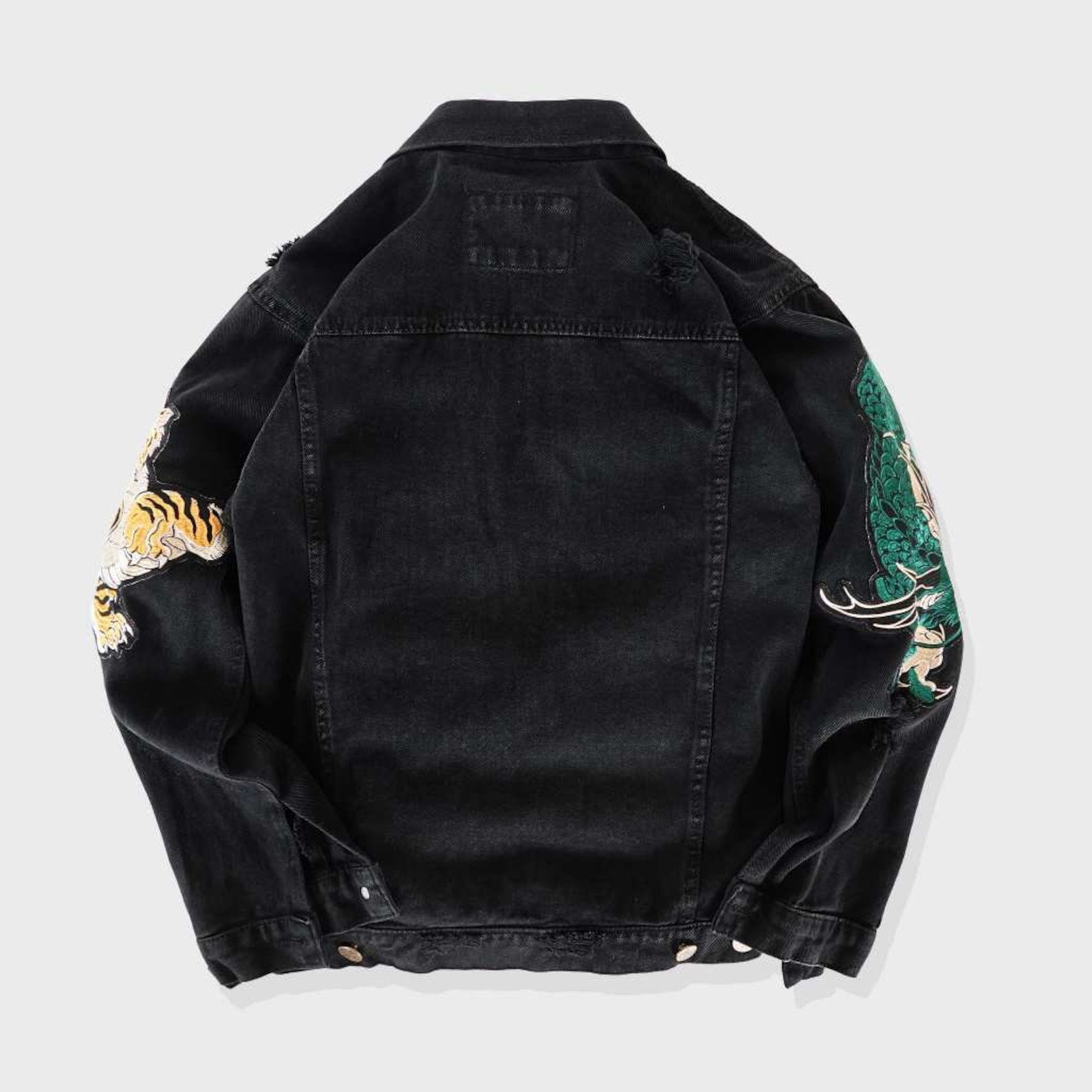 Dragon Tiger Ripped Denim Jacket - Japanese Street Style - Embroidered ...