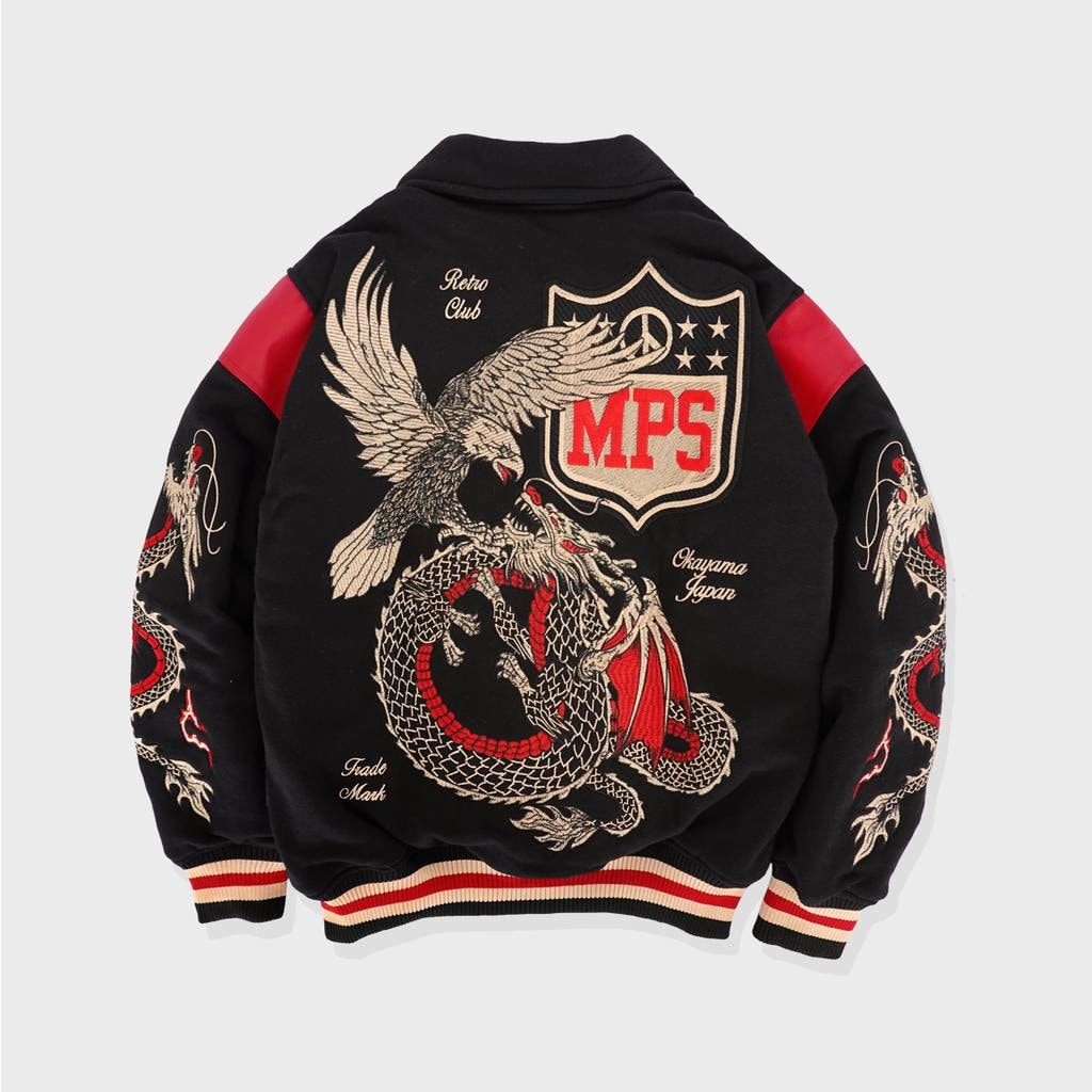 Flying Dragon VS Bird Varsity Jacket - Black - Streetwear - Japanese ...