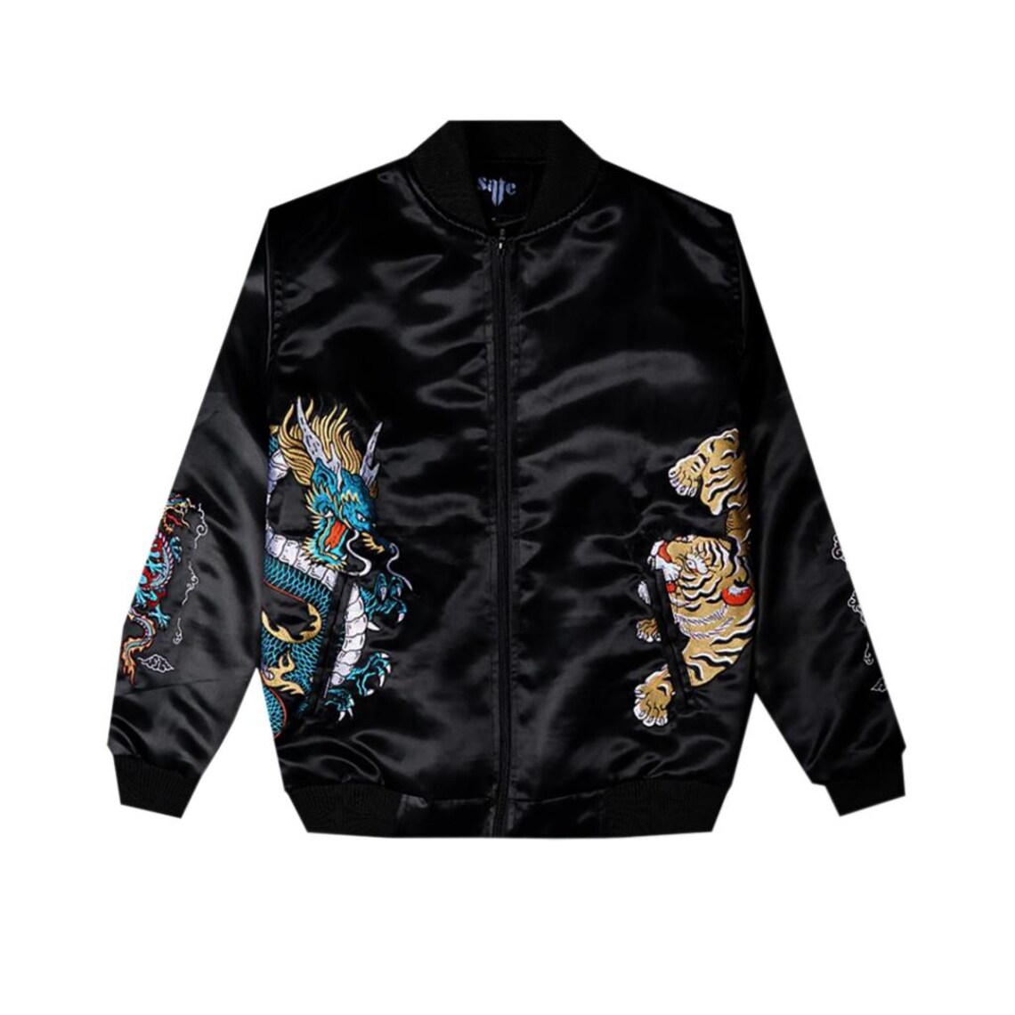 Sukajan Dragon Tiger Black Varsity Jacket - Dragon - Tiger - Asian ...