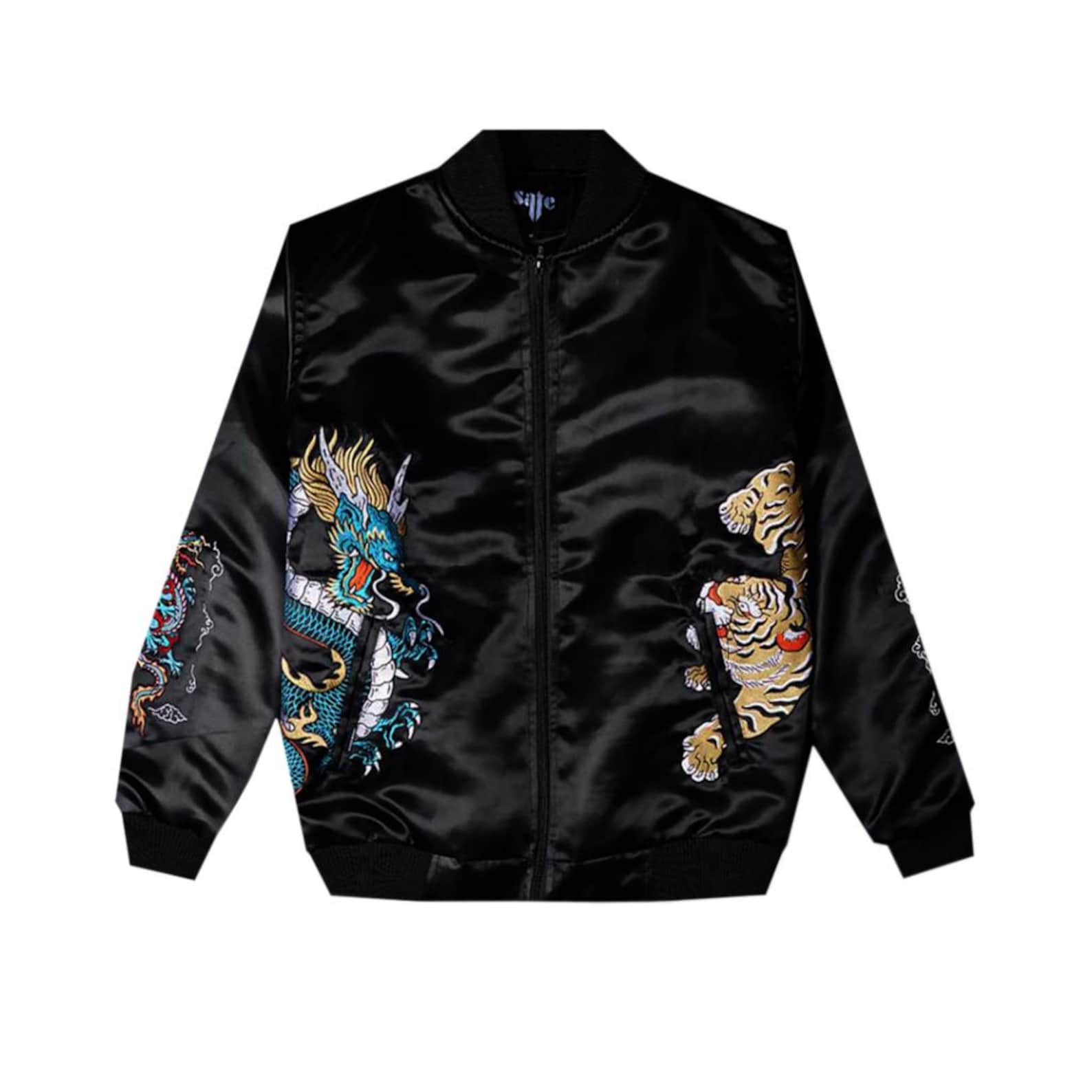 Sukajan Dragon Tiger Black Varsity Jacket - Dragon - Tiger - Asian ...