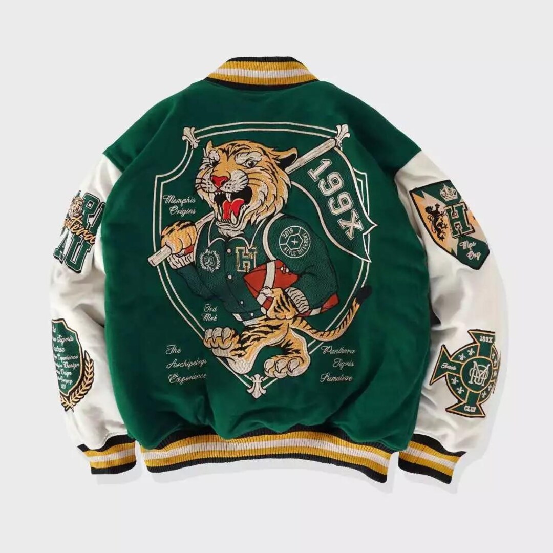 Tiger Baseball College - Green Varsity Jacket - Streetwear Style ...