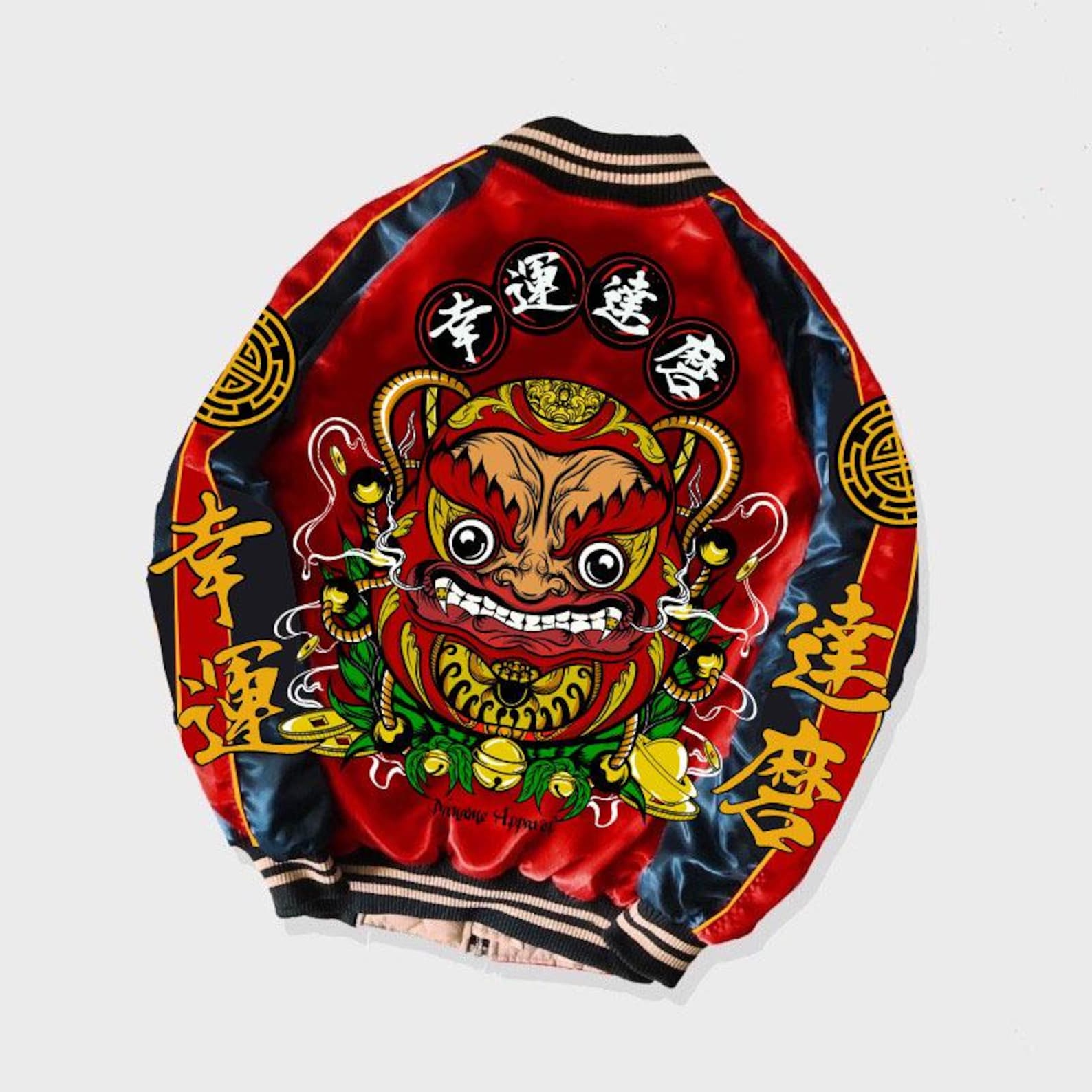 Daruma Japan Varsity Jacket - Red Black - Sukajan - Bomber - Japanese ...