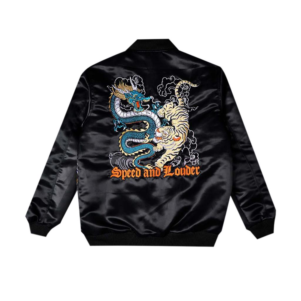 Sukajan Dragon Tiger Black Varsity Jacket - Dragon - Tiger - Asian ...