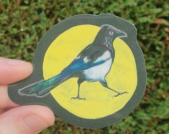 Magpie Sticker - Bird Art Vinyl Sticker in Yellow - Etsy