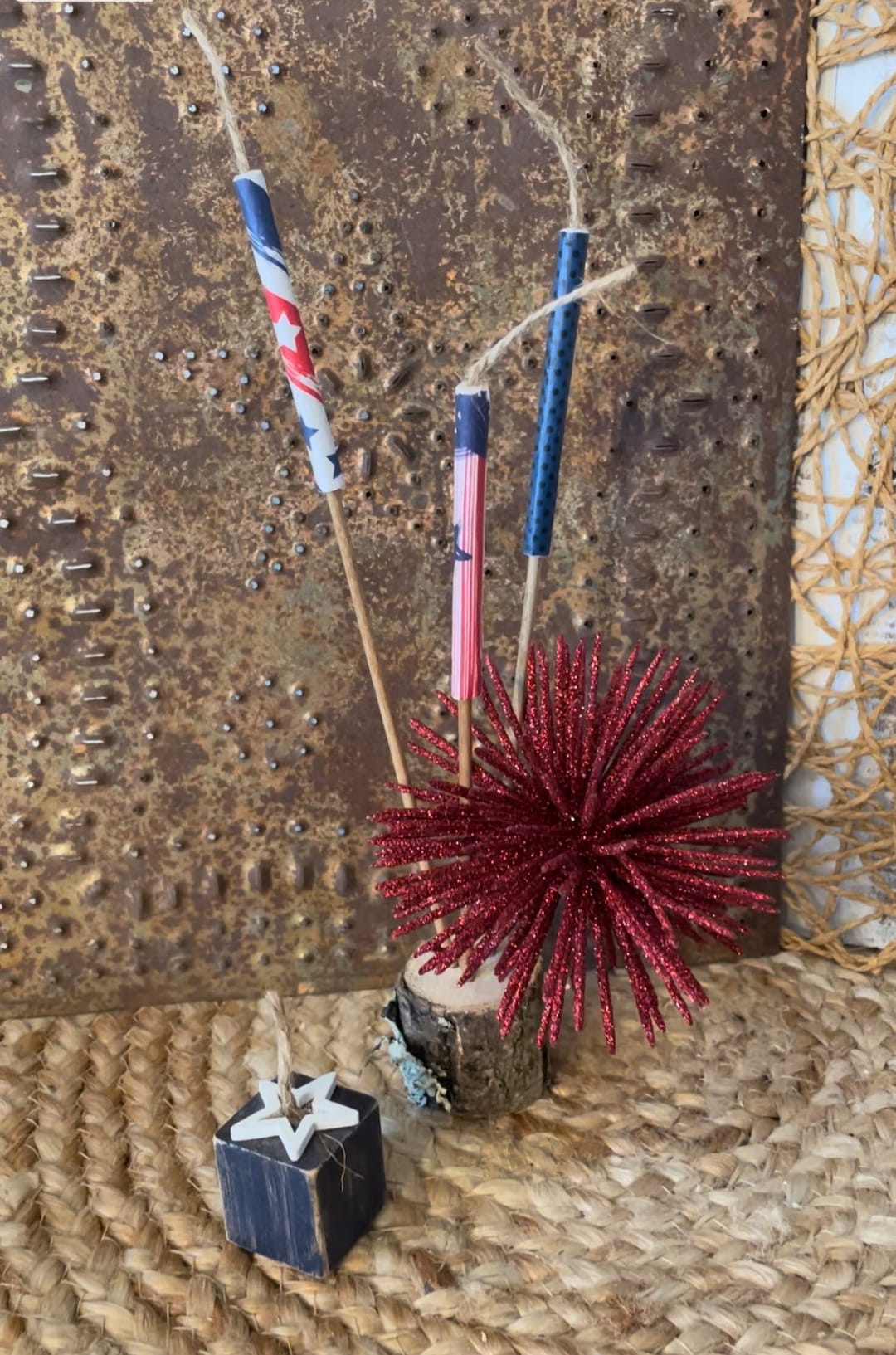 Firecracker Set, Red Starburst, Square Firework, Tray Decor, Memorial ...