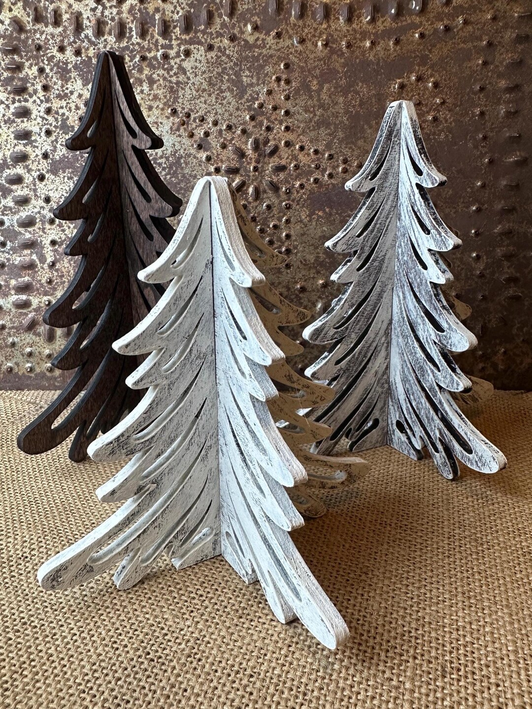 Winter Trees, Evergreen, Birch Wood, Laser Cut, Stained, Distressed - Etsy