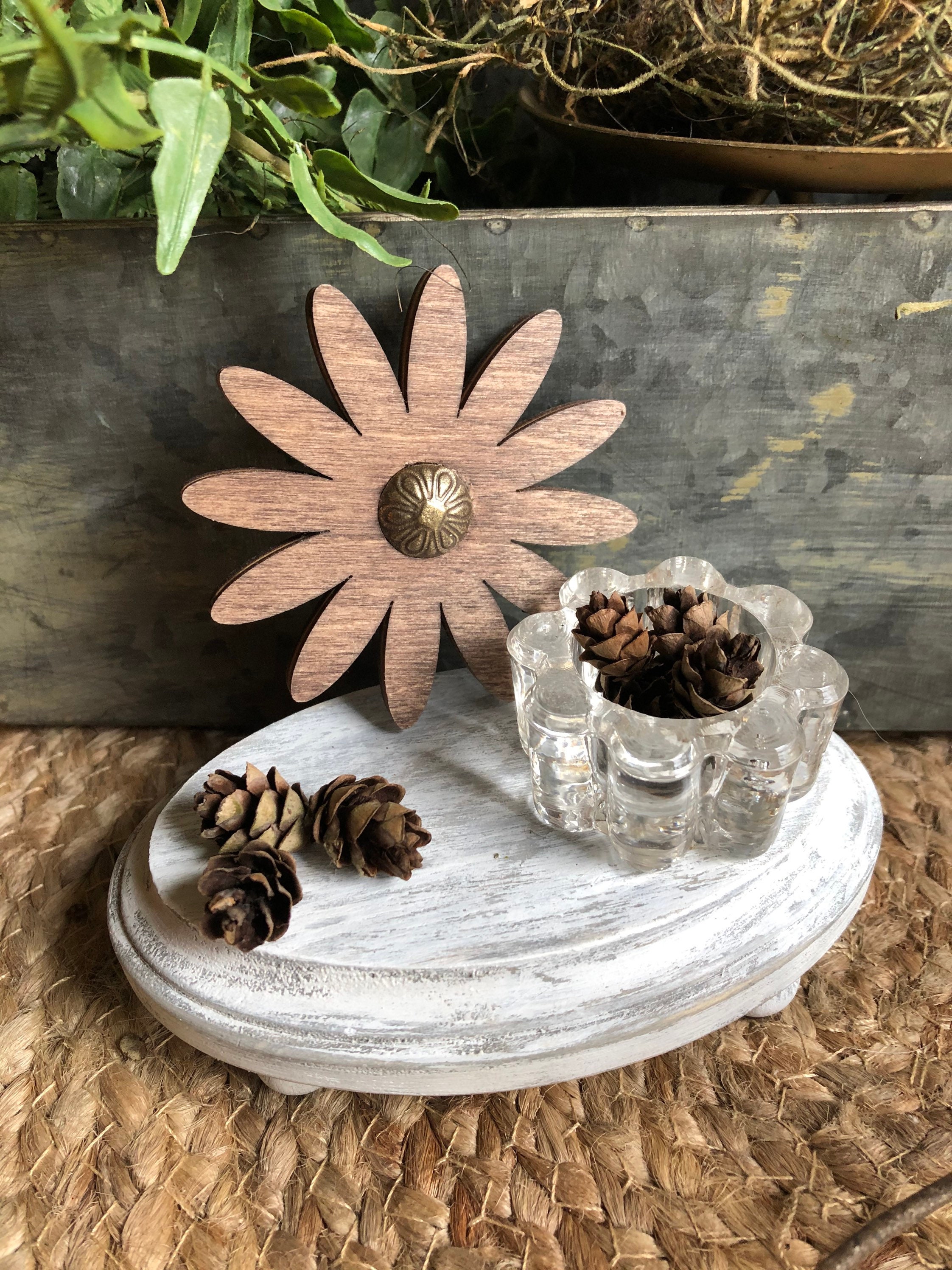 Mini Wood Flower Tray Decor Rustic Natural Decor Walnut | Etsy