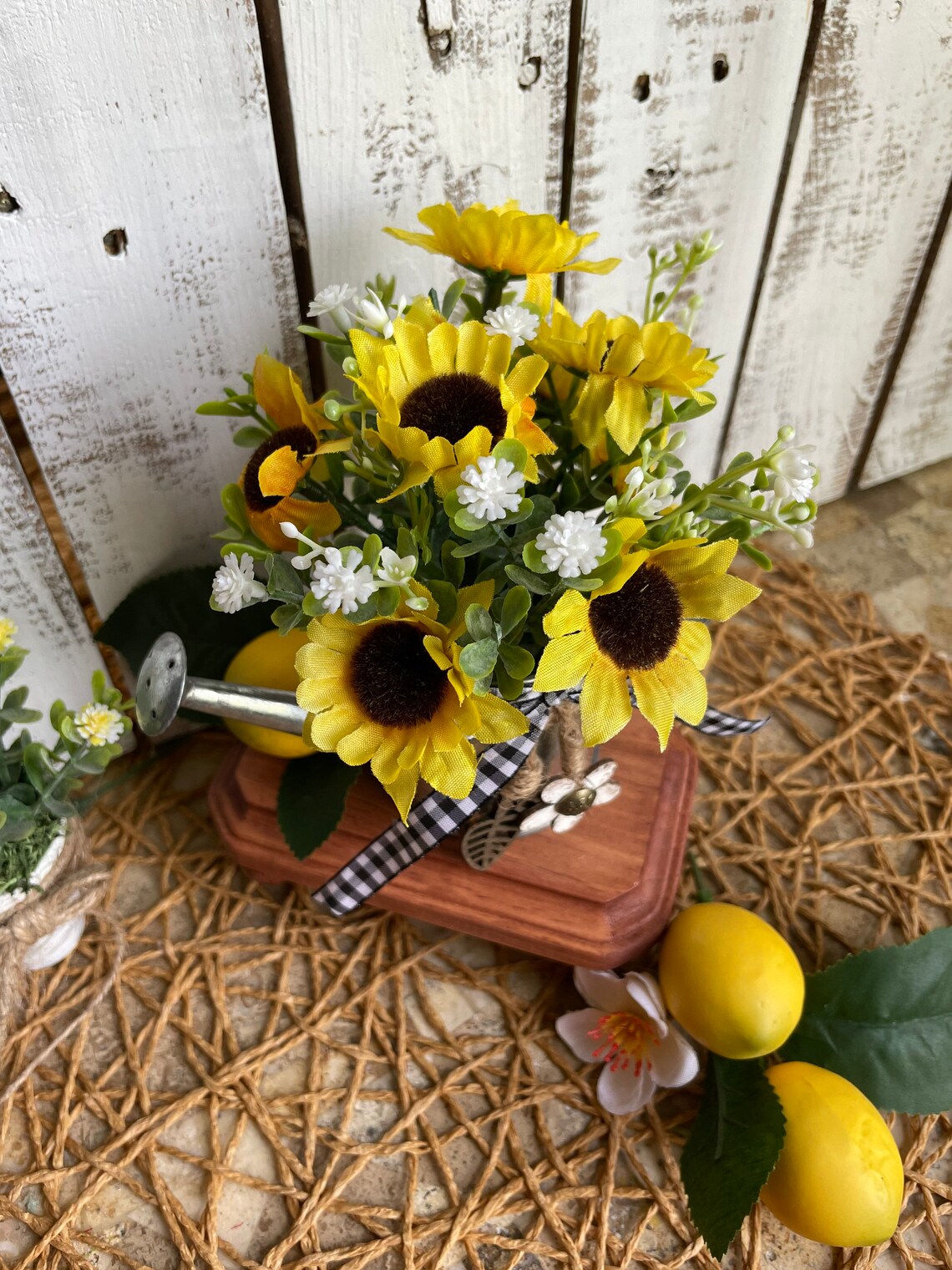 Sunflower Watering Can Tiered Tray Decor Black Buffalo Check - Etsy
