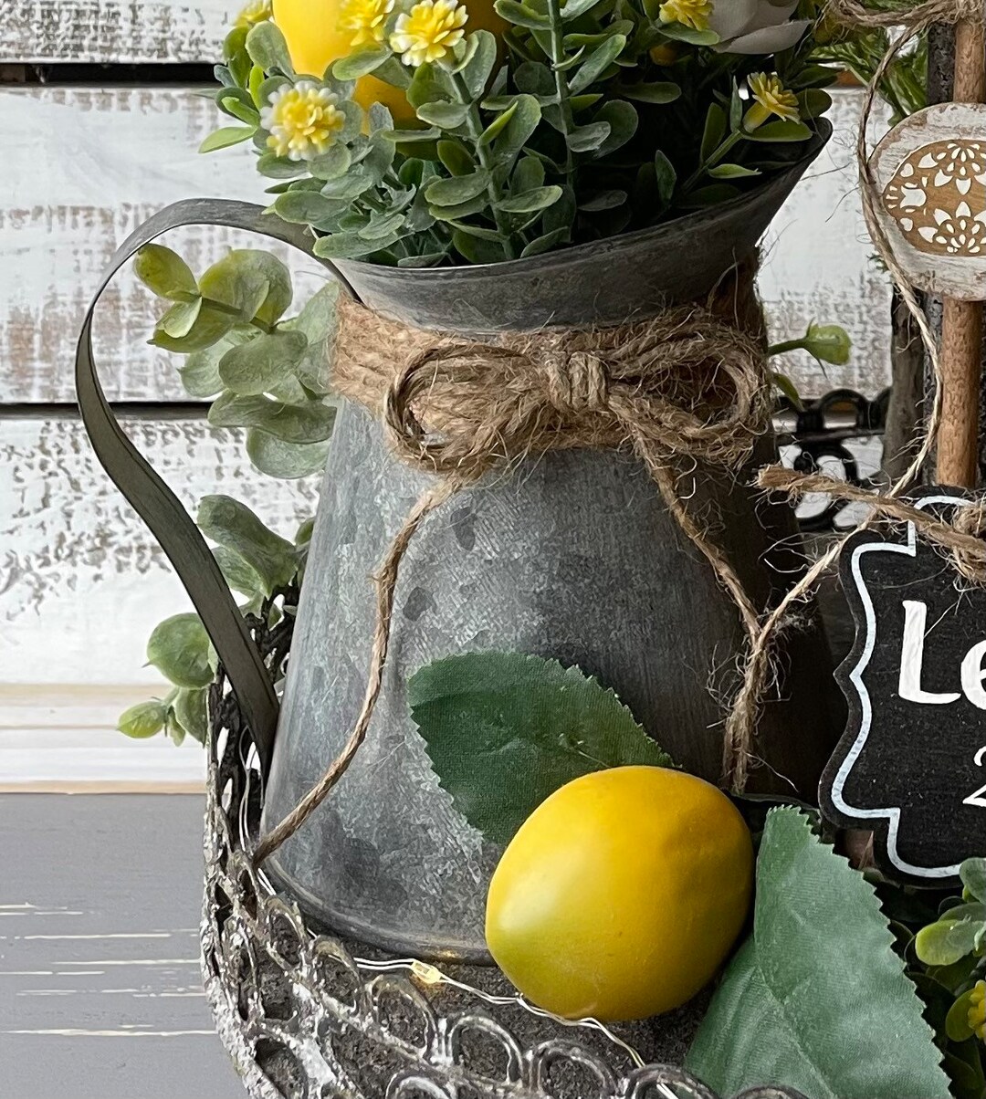 Pitcher Arrangement, Lemon, Tin Container, Mini Flowers, Yellow - Etsy