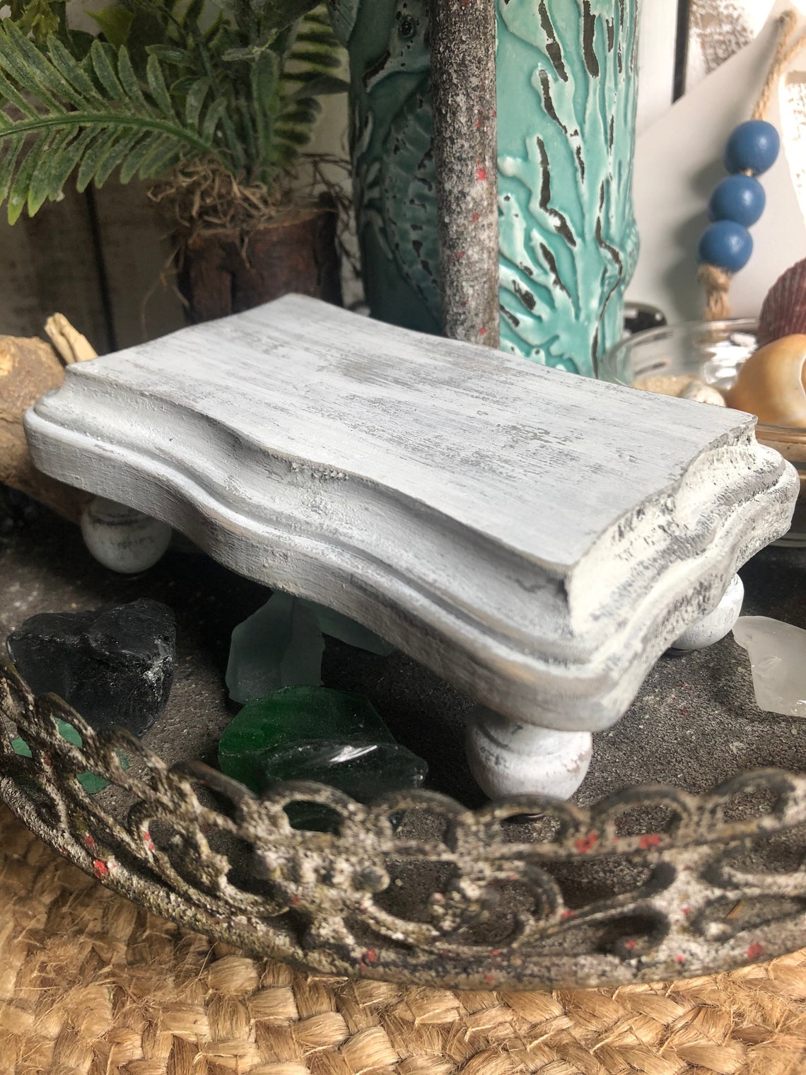 Mini Riser Distressed White Farmhouse Pedestal | Etsy