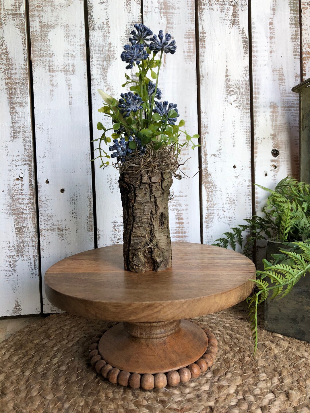 Rustic Wood Vase With Blue Mums: Tiered Tray Decor - Etsy