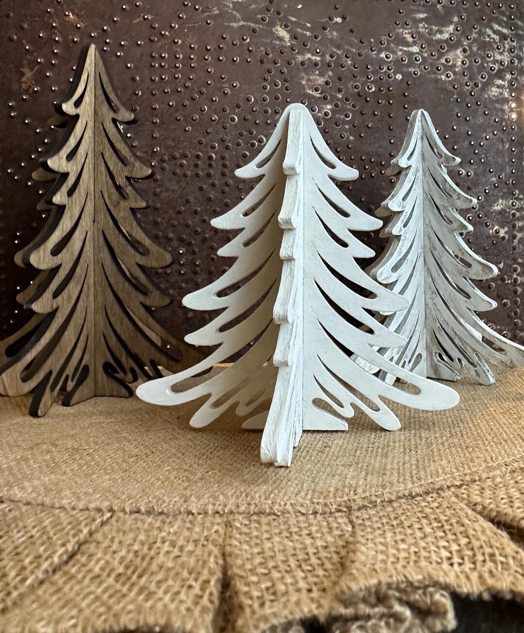 Winter Trees, Evergreen, Birch Wood, Laser Cut, Stained, Distressed - Etsy