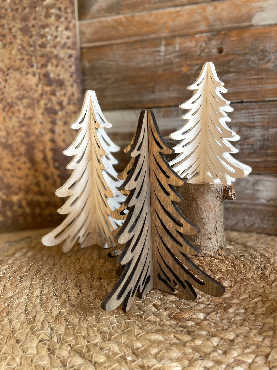 Winter Trees, Evergreen, Birch Wood, Laser Cut, Stained, Distressed - Etsy