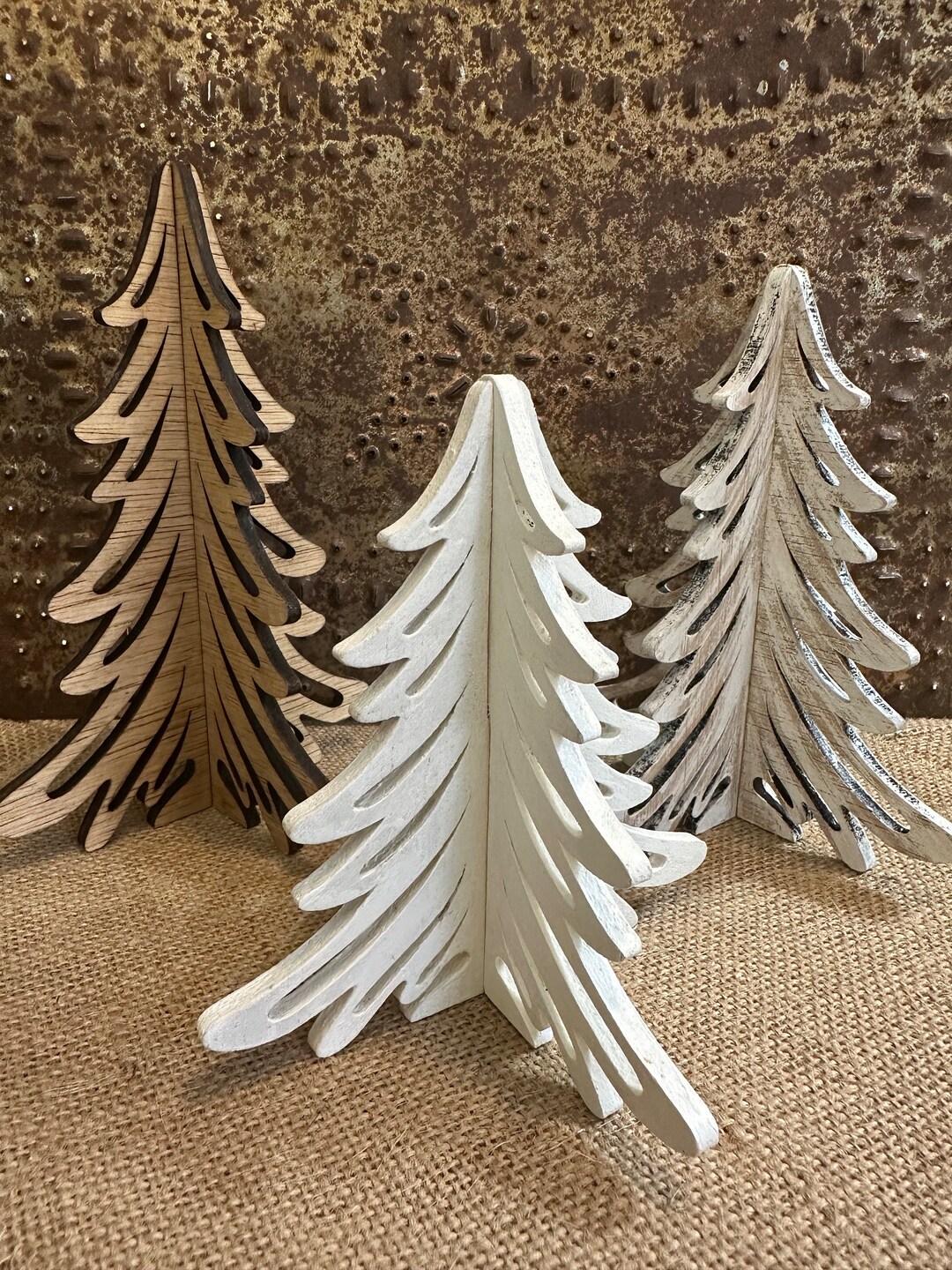 Winter Trees, Evergreen, Birch Wood, Laser Cut, Stained, Distressed - Etsy