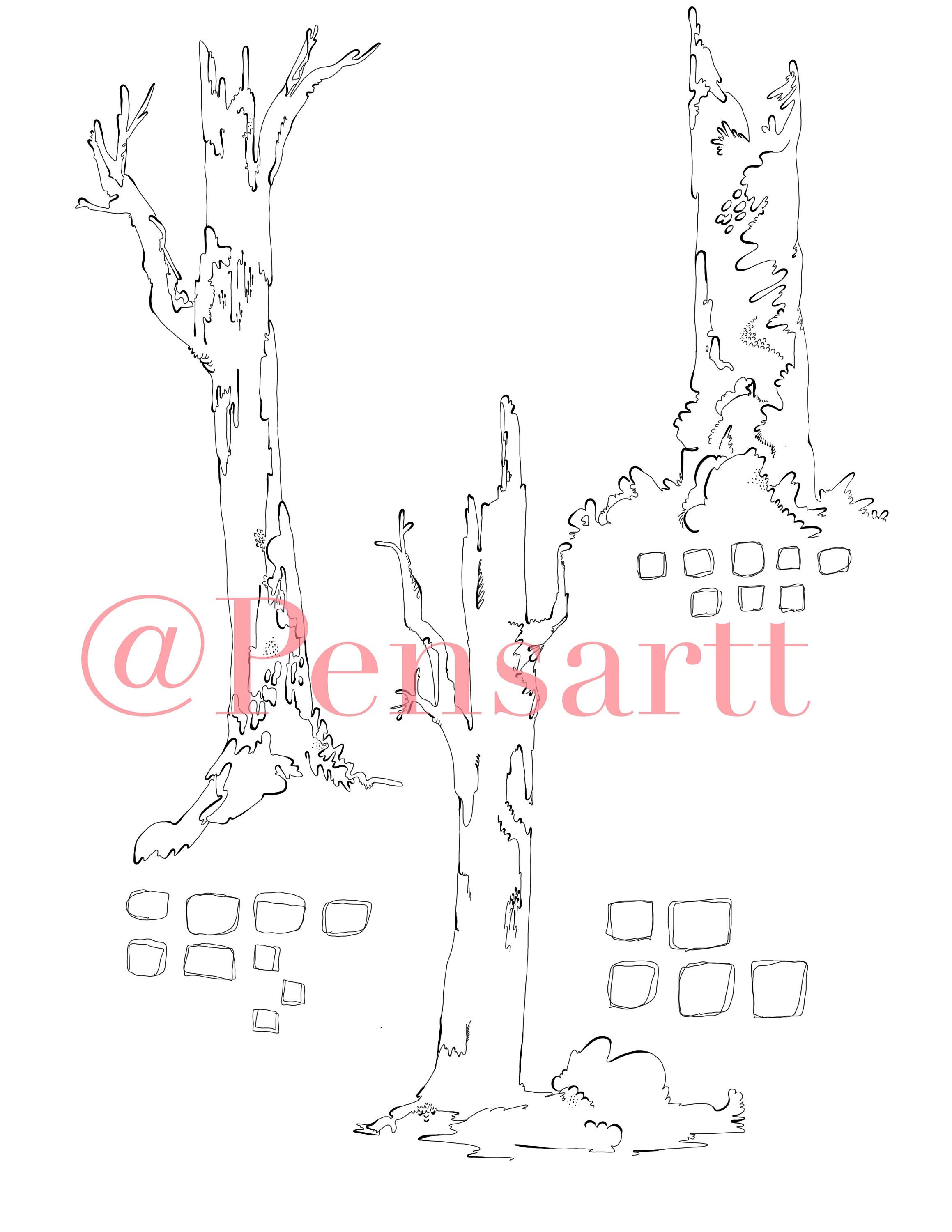 DIGITAL PDF Coloring Page of Three Trees - Etsy