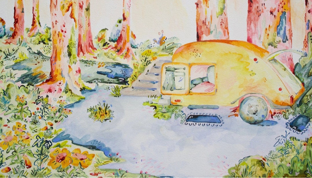 Original Framed Watercolor Painting of a Teardrop Camper - Etsy
