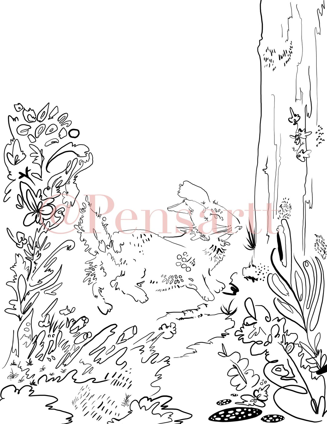 DIGITAL PDF Set of Two Coloring Page Illustration of a Bunny in a ...