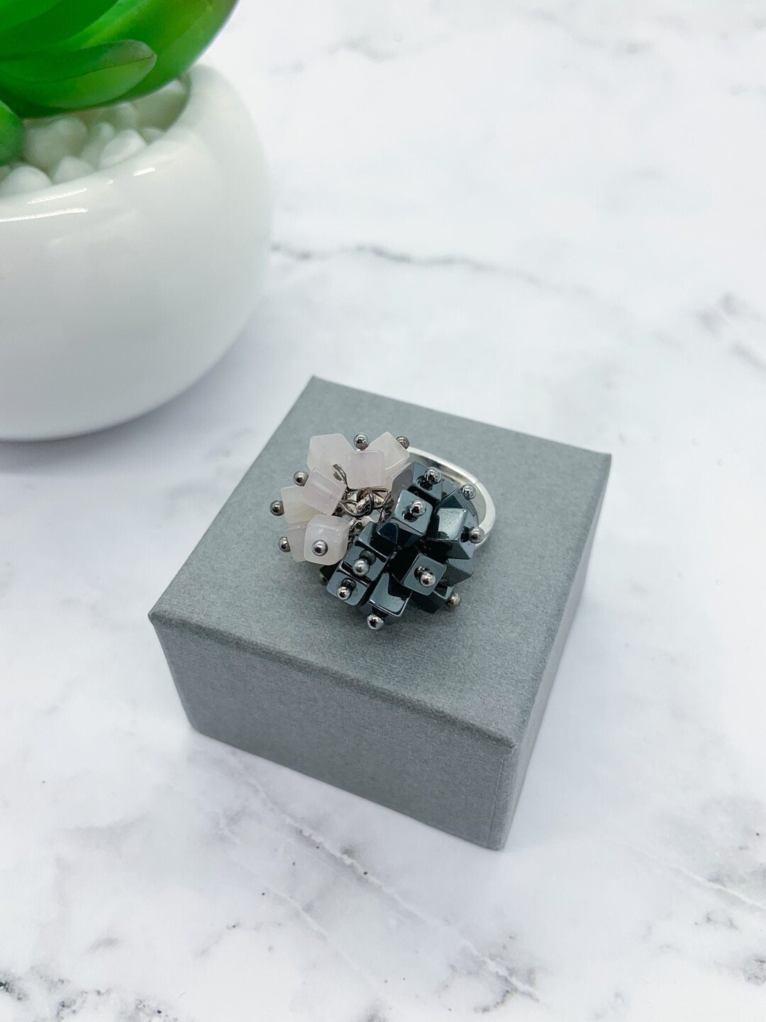 Cha-cha Sterling Silver Ring | Rose Quartz Cube Gemstone Ring ...