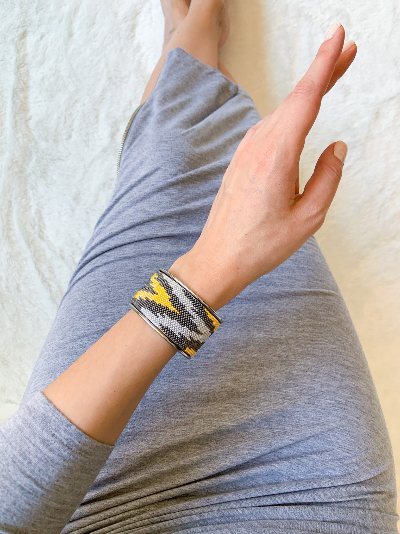 Handmade Beaded Cuff | Wide Bangle Cuff | Colorful Bracelet Cuff ...