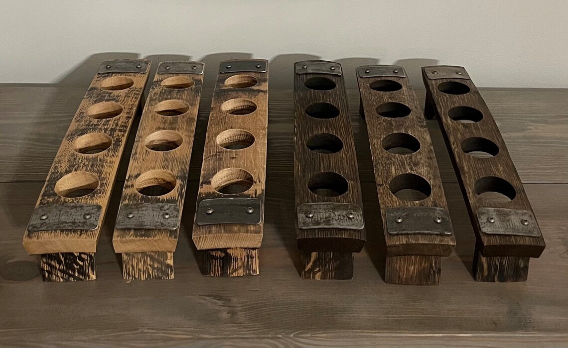 Four Glass Beer Flight Tray Made From a Reclaimed Whiskey Barrel Stave ...