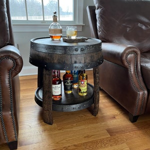 End Table Made From Authentic Whiskey Barrel With Bottom Shelf - Etsy