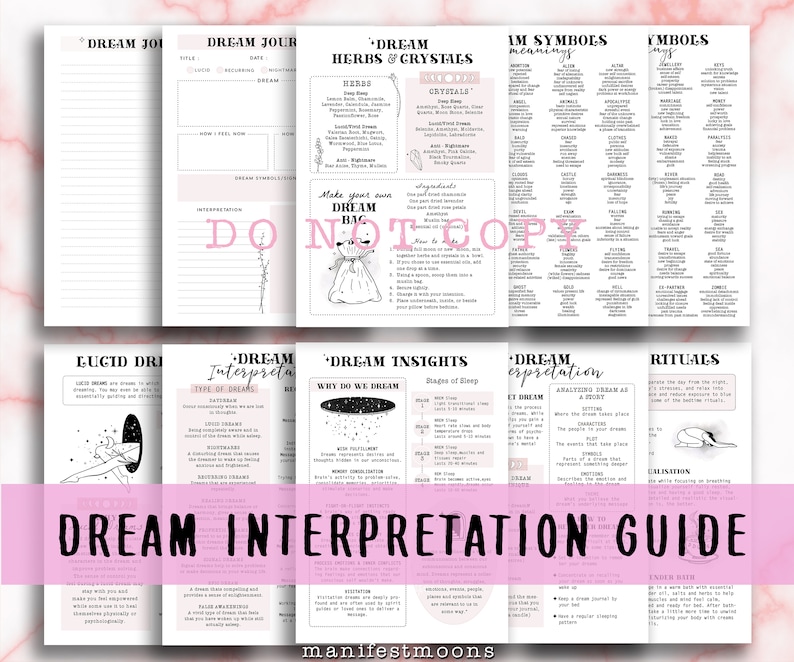 Dream Interpretation Guide Pack, Dream Journal Page, Dream Cheat Sheets ...