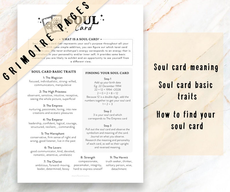 Tarot Soul Card Guide Cheat Sheet, Grimoire Page, Book of Shadows ...