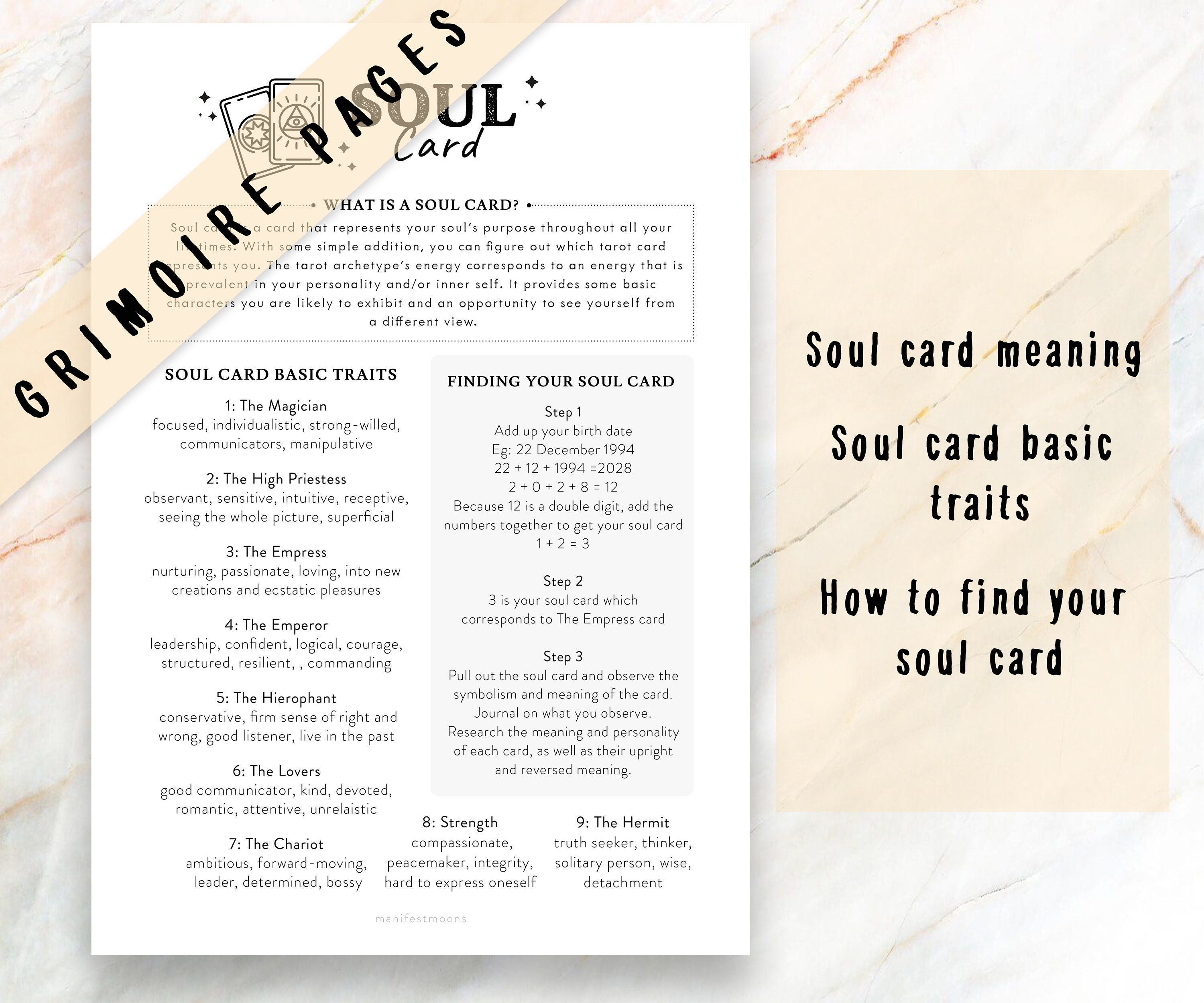 Tarot Soul Card Guide Cheat Sheet, Grimoire Page, Book of Shadows ...