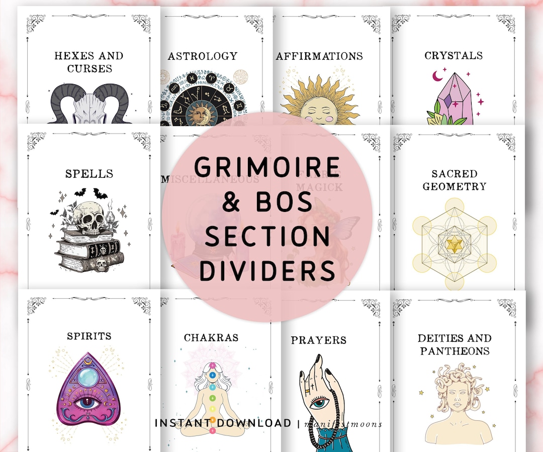 Mystical Aesthetic Grimoire Dividers, Witchy Book of Shadows Title ...