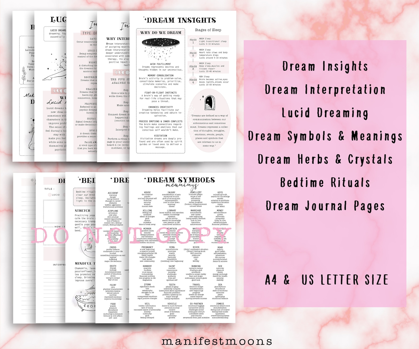 Dream Interpretation Guide Pack, Dream Journal Page, Dream Cheat Sheets ...
