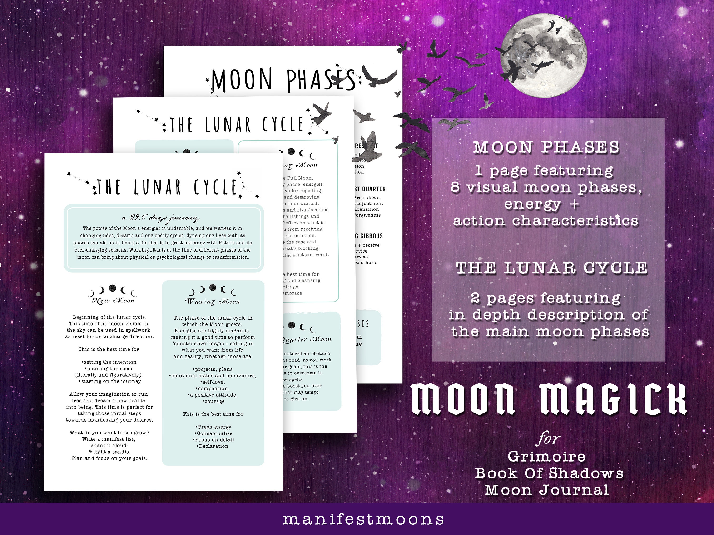 Moon Magic Grimoire Pack for Baby Witch, Printable Grimoire , Book of ...