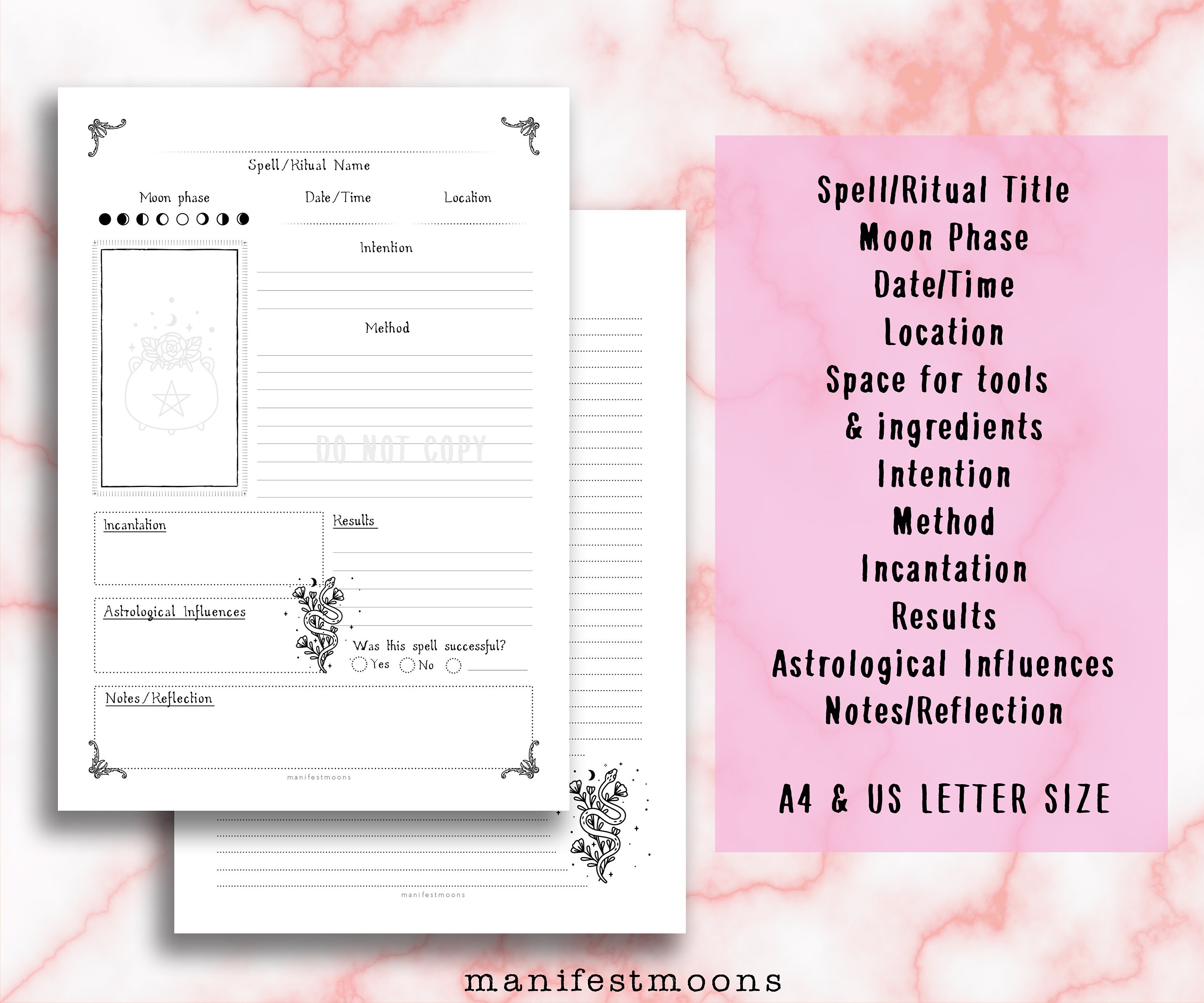 Spell & Ritual Template Spell Template Witchcraft Basics - Etsy