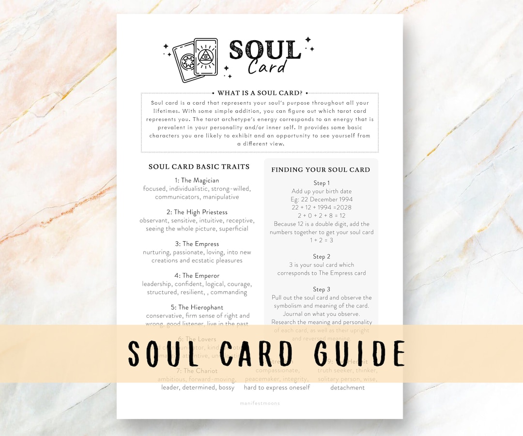Tarot Soul Card Guide Cheat Sheet, Grimoire Page, Book of Shadows ...