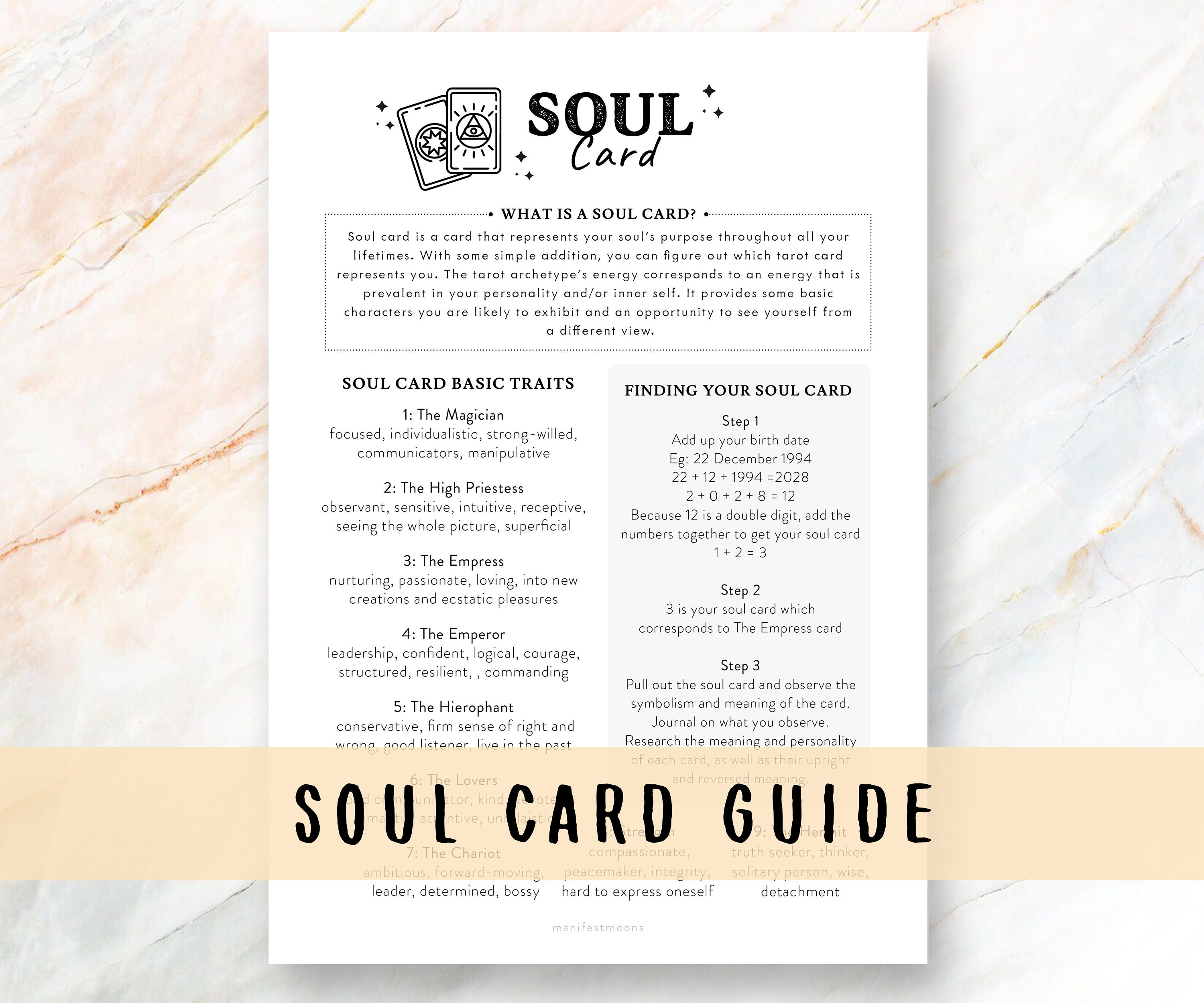 Tarot Soul Card Guide Cheat Sheet, Grimoire Page, Book of Shadows ...