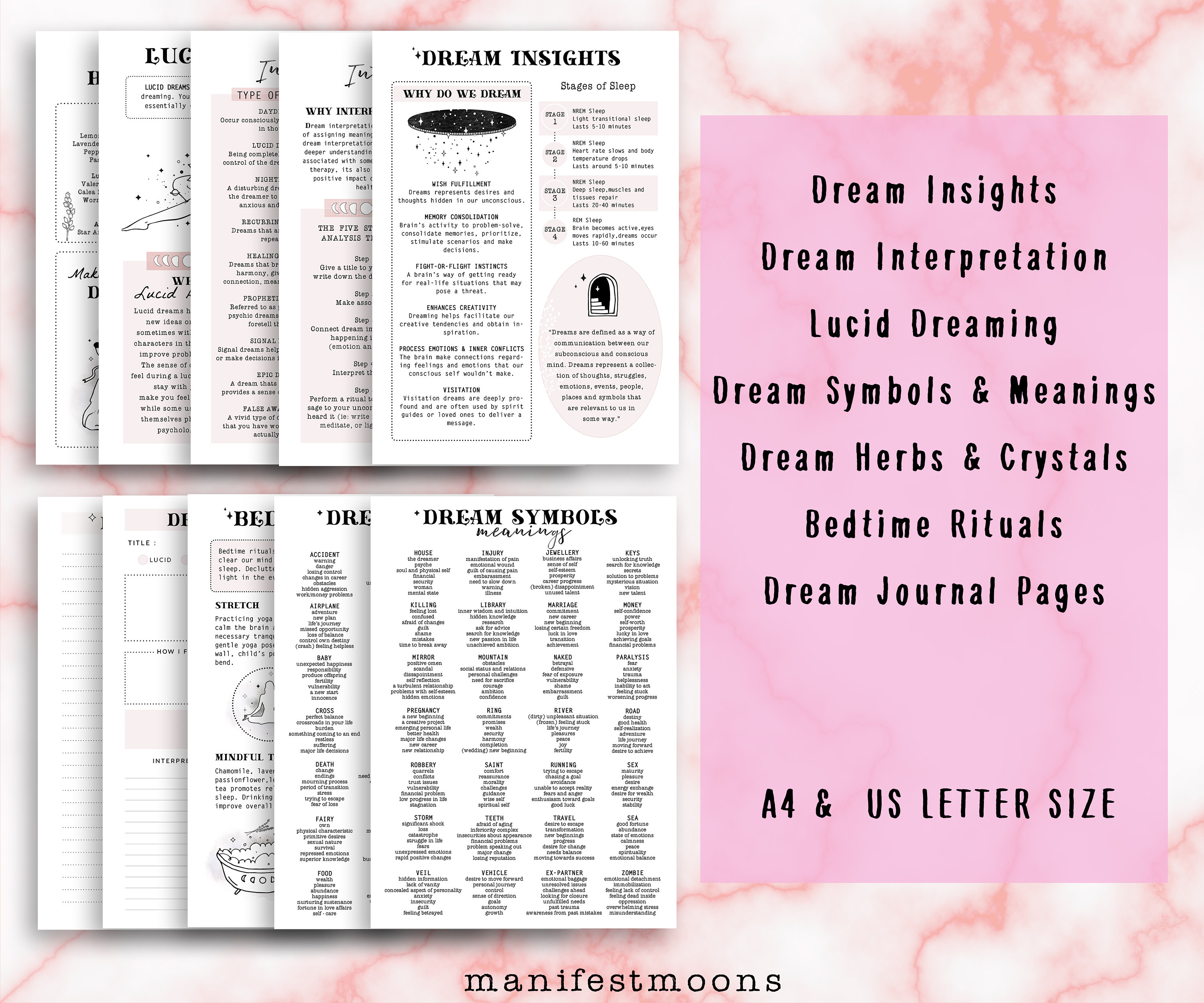 Dream Interpretation Guide Pack Dream Journal Page Dream - Etsy
