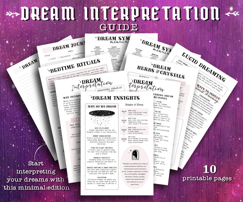 Dream Interpretation Guide Pack Dream Journal Page Dream - Etsy