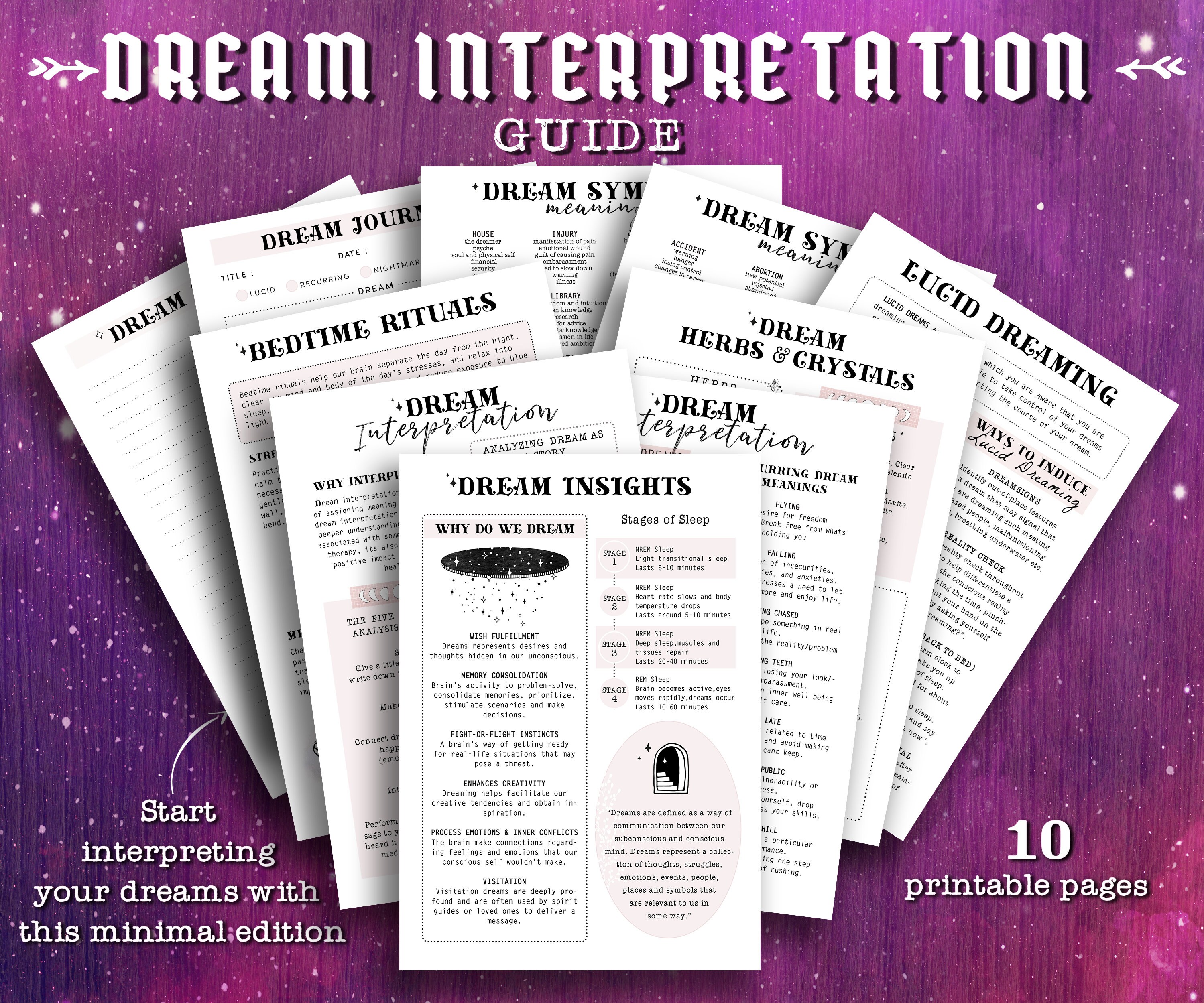 Dream Interpretation Guide Pack Dream Journal Page Dream - Etsy