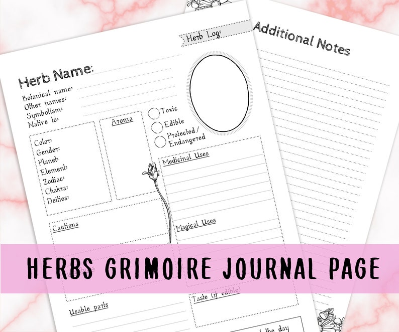 Herbs Journal Page, Herb Template,printable Herbs, Herbology Printable ...