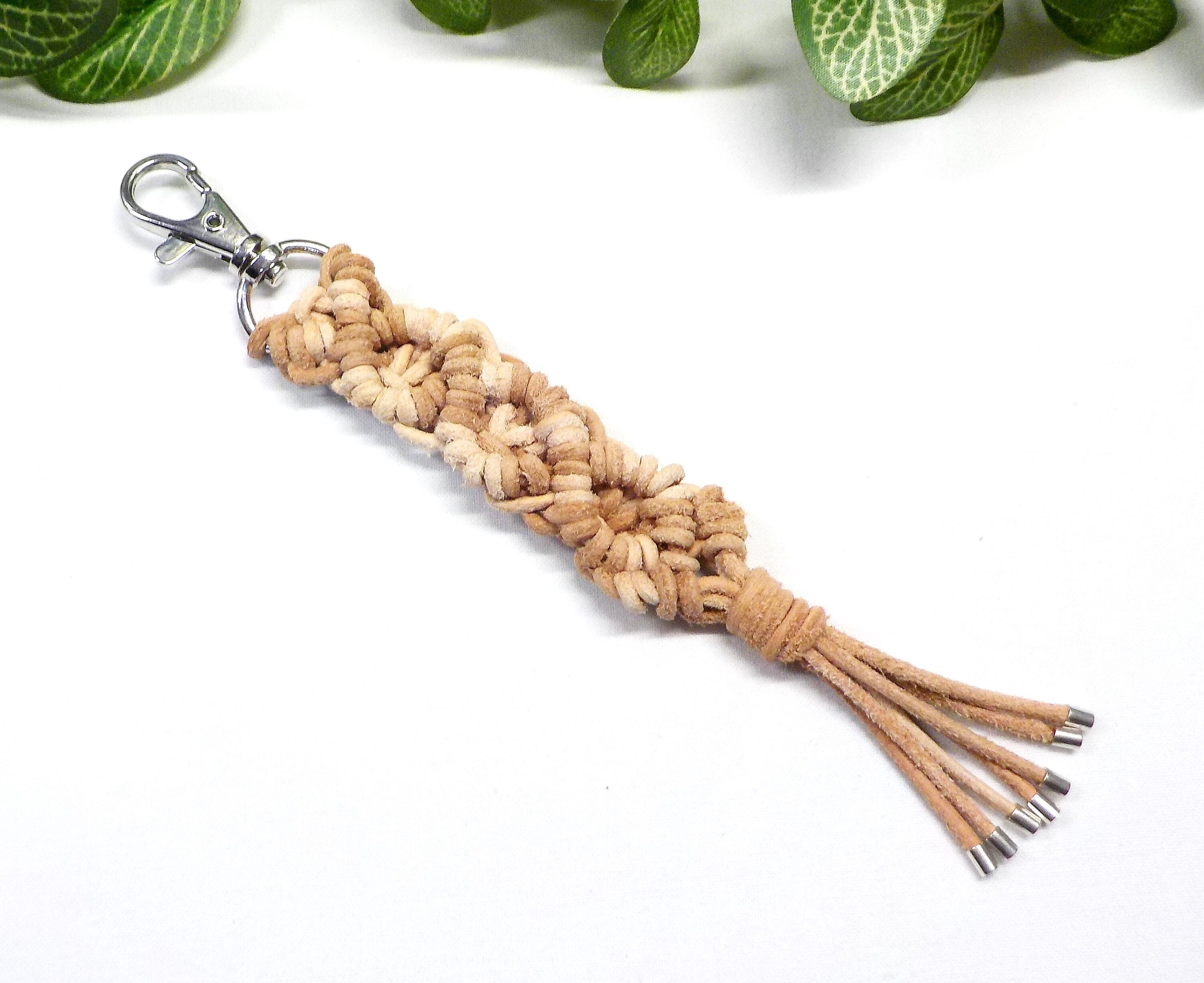 Macrame Natural Leather Keychain Bag Accessory Backpack | Etsy